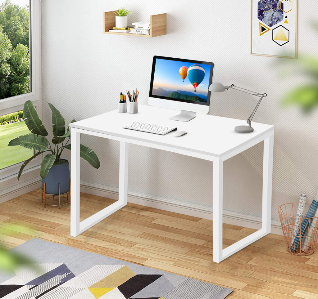 Office Workstation Table, Desk Matt White with MS Powder Coated Legs ...
